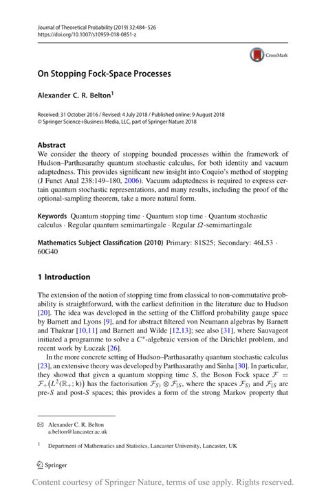 on stopping fock space processes request pdf