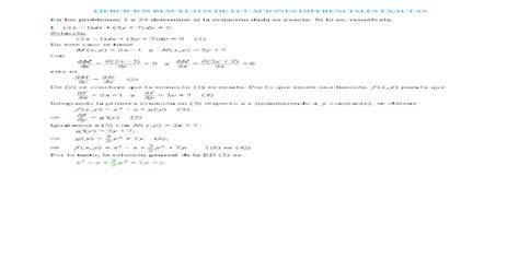 Ejercicios Resueltos De Ecuaciones Diferenciales Exactas Pdf Document