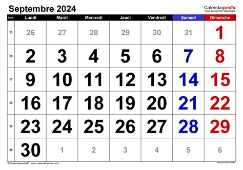 Calendrier Septembre 2024 à Septembre 2024 Fayre Jenilee