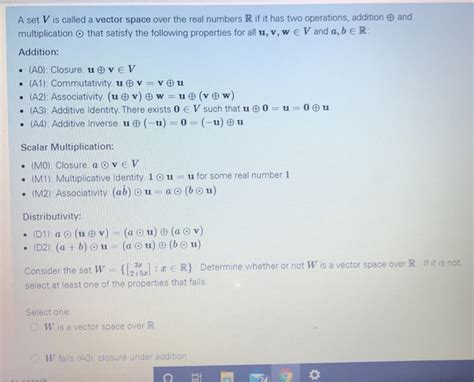 solved a set v is called a vector space over the real
