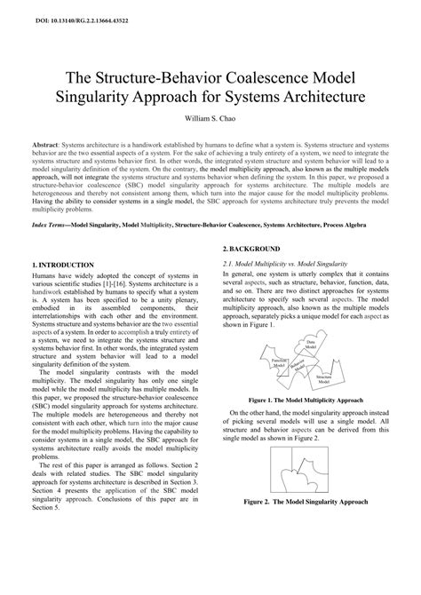 pdf the structure behavior coalescence model singularity approach for systems architecture