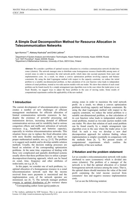 pdf a simple dual decomposition method for resource allocation in telecommunication networks