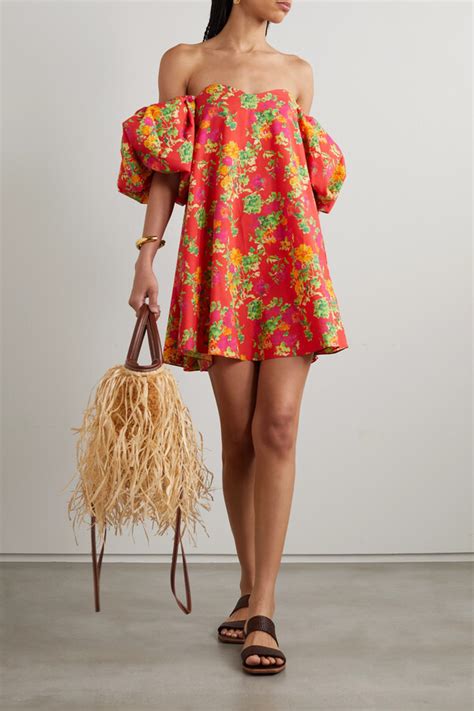 Caroline Constas Palmer Off The Shoulder Floral Print Cotton Blend