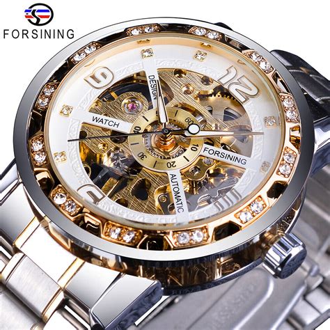 FORSINING Herren Armbanduhr Luxus Edelstahl Skelett Uhr Mechanisch