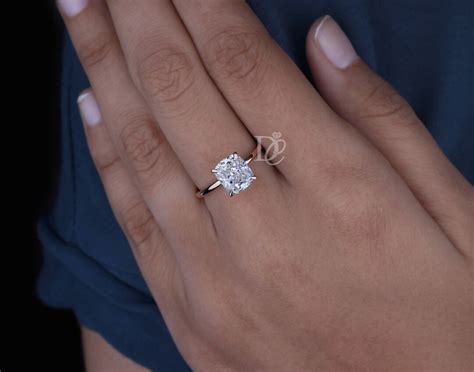 Cushion Cut Ring Moissanite Solitaire Ring Yellow 14k Gold Moissanite