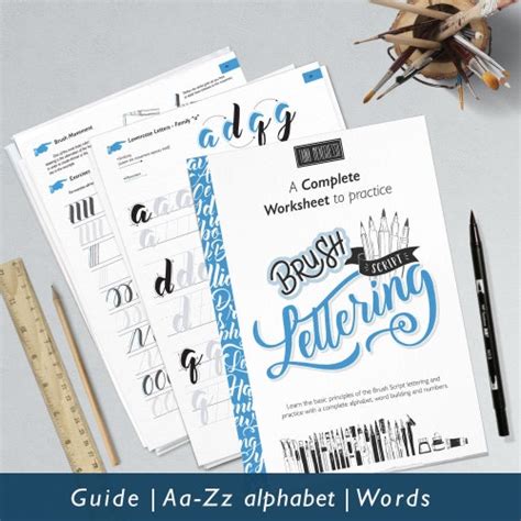 Learn Brush Lettering With A Complete Practice Guide Worksheet Etsy