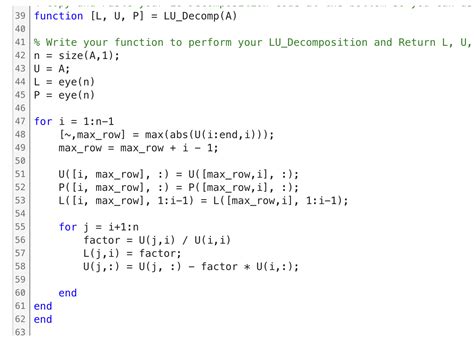 solved function [l u p] lu decomp a write your function