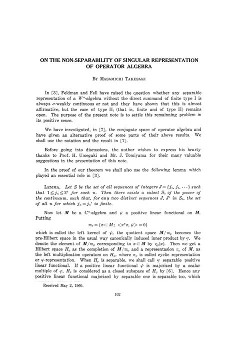 pdf on the non separability of singular representation of operator algebra