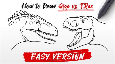 How To Draw Trex Vs Giganotosaurus Fighting Dinosaurs From Jurassic
