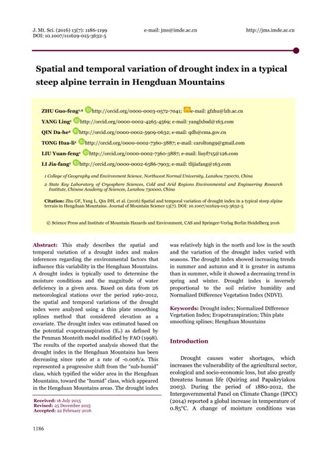 PDF Spatial And Temporal Variation Of Drought Index In A Typical