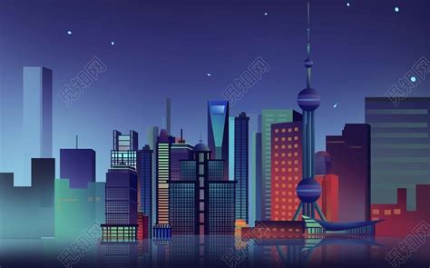 手绘东方明珠塔手绘城市夜景上海建筑原创插画素材免费下载 觅知网