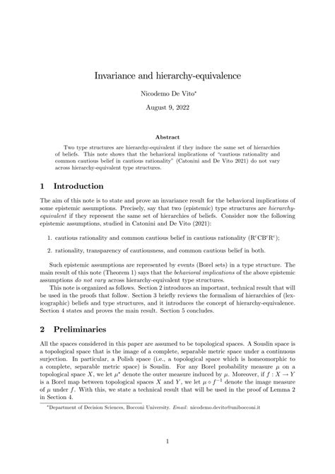 pdf invariance and hierarchy equivalence