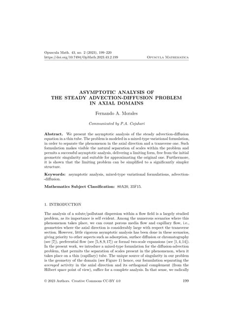 pdf asymptotic analysis of the steady advection diffusion problem in axial domains