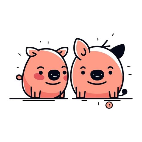 Porcos de desenho animado fofos ilustração vetorial em estilo doodle
