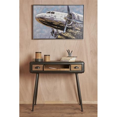 Console industrielle en bois et métal Collection KEPLER L 90 cm