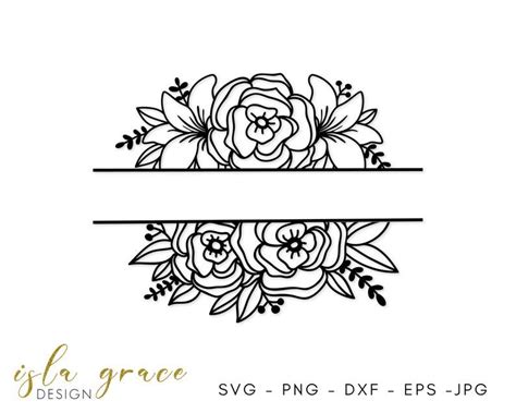Split Floral Border Frame SVG Lily Svg Flower Monogram SVG Etsy