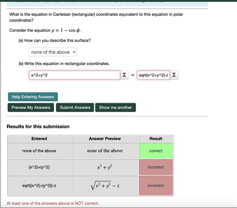 solved what is the equation in cartesian rectangular