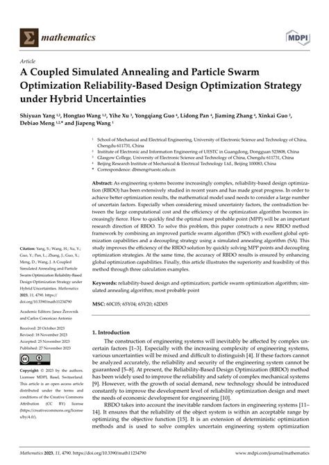pdf a coupled simulated annealing and particle swarm optimization reliability based design