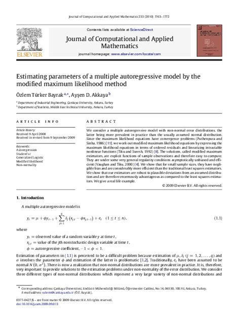 pdf estimating parameters of a multiple autoregressive model by the modified maximum