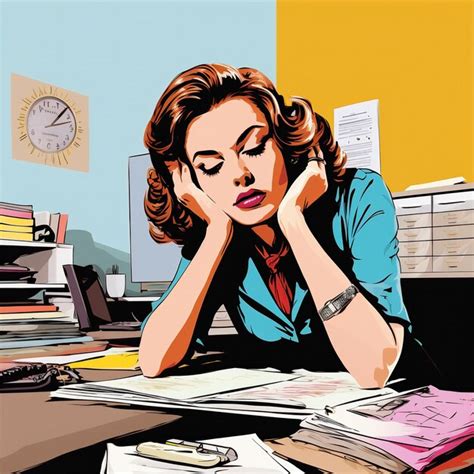 Secrétaire S ennuie Au Bureau Avec Beaucoup De Travail à Faire Photo