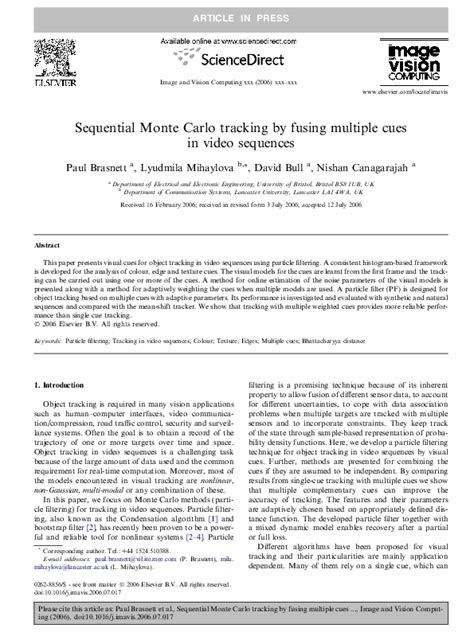 pdf sequential monte carlo tracking by fusing multiple cues in video sequences lyudmila