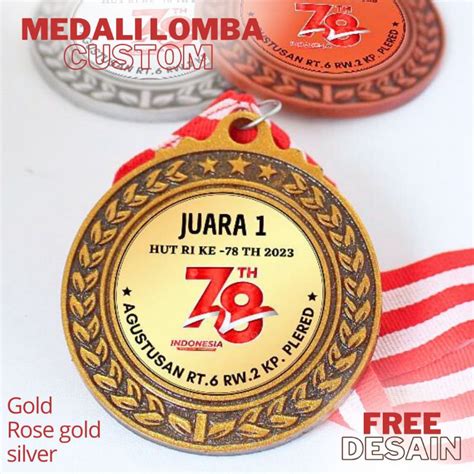 Jual Medali Costum Warna Emas Perak Perunggu Plus Tali Merah Putih Bisa