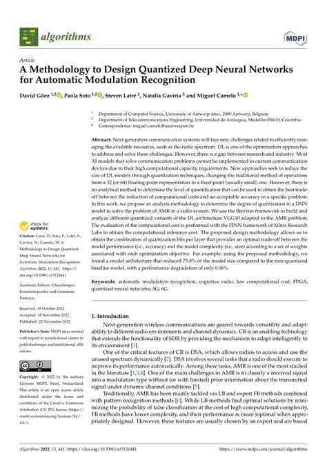 pdf a methodology to design quantized deep neural networks for automatic modulation recognition