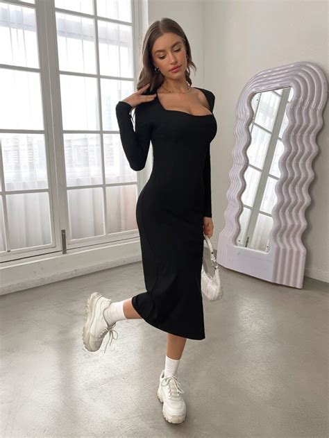 SHEIN Privé Sweetheart Neck Split Thigh Dress SHEIN EUR