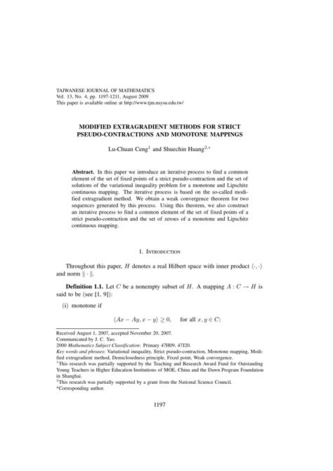 pdf modified extragradient methods for strict pseudo contractions and monotone mappings