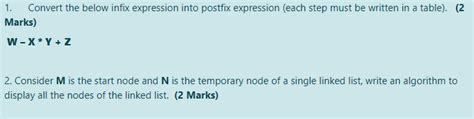 solved 1 convert the below infix expression into postfix