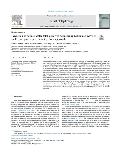 pdf prediction of surface water total dissolved solids using hybridized wavelet multigene
