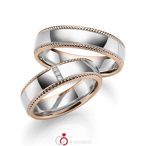 Paar bicolor Trauringe Eheringe in Rotgold 750 Weißgold 750 mit zus 0