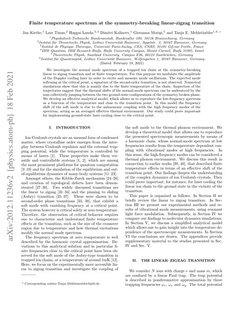 pdf finite temperature spectrum at the symmetry breaking linear zigzag transition