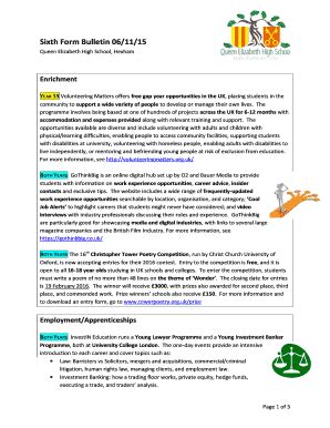 Fillable Online Sixth Form Bulletin 061115 Queen Elizabeth High