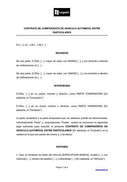 Modelo Contrato Compraventa De Veh Culo Usado Con Garant As Entre
