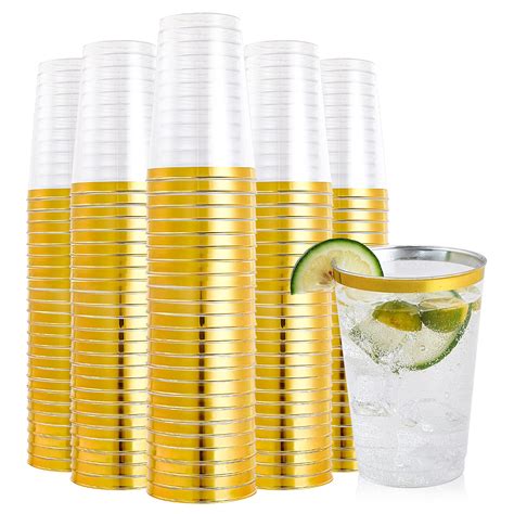 Buy FOCUSLINE 200 Pack 12 Oz Gold Rimmed Plastic Cups Clear Plastic