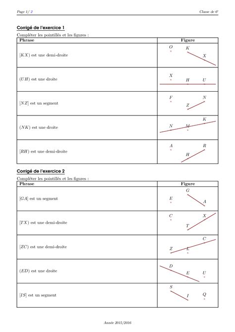 Droites demi droites segments Corrigé série d exercices 4 AlloSchool