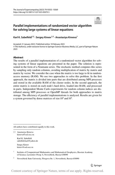 parallel implementations of randomized vector algorithm for solving large systems of linear
