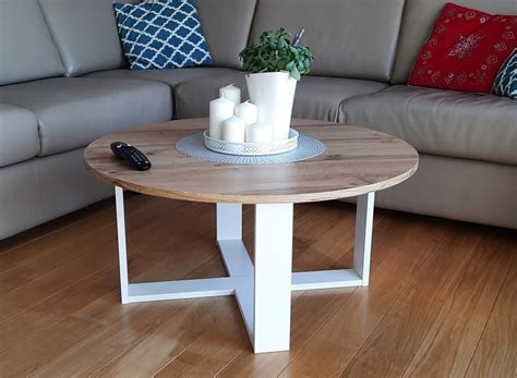 Stolik Kawowy Okrągły Ława K4B dąb wotan artisan sonoma beton nogi