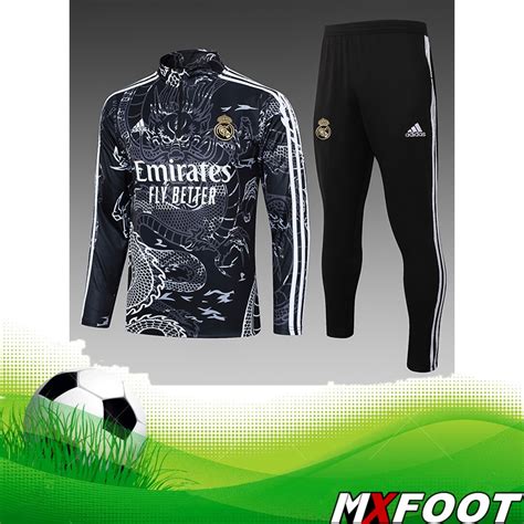 Créer Nouveau Ensemble Survetement De Foot Real Madrid Enfant Gris Noir