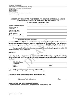 Fillable Online Dir Ca QME Form 120 Voluntary Directive For Alternate