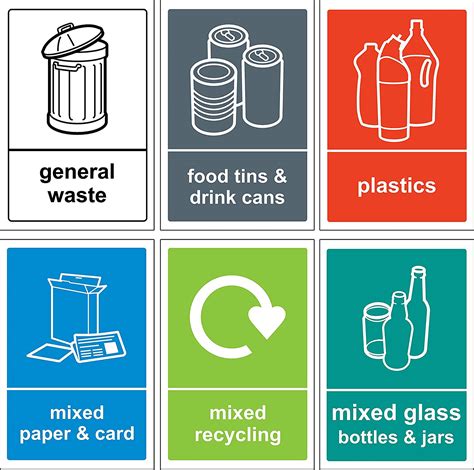 KPCM Recycling Bin Sign Sticker Pack 6 Signs Made In The UK