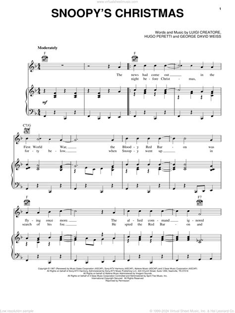 Snoopy S Christmas Sheet Music For Voice Piano Or Guitar Pdf