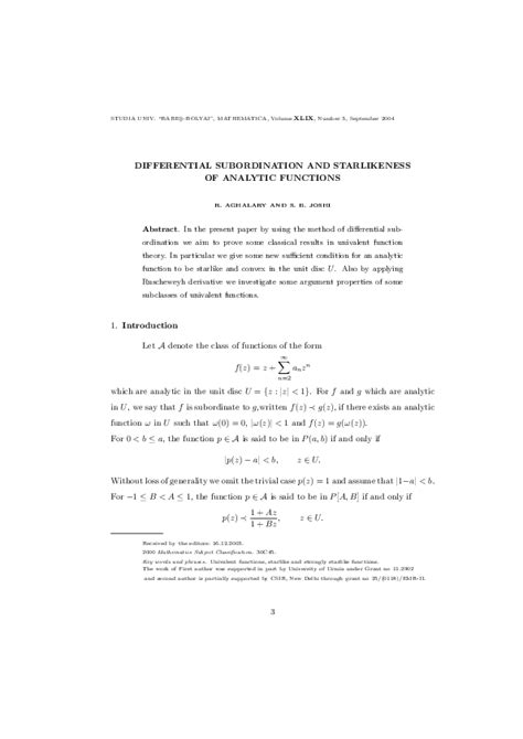 pdf a differential subordination and starlikeness of analytic functions sukhjit singh