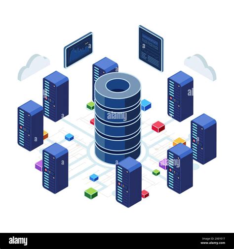 Flat 3d Isometric Data Center With Servers And Network Connection Big