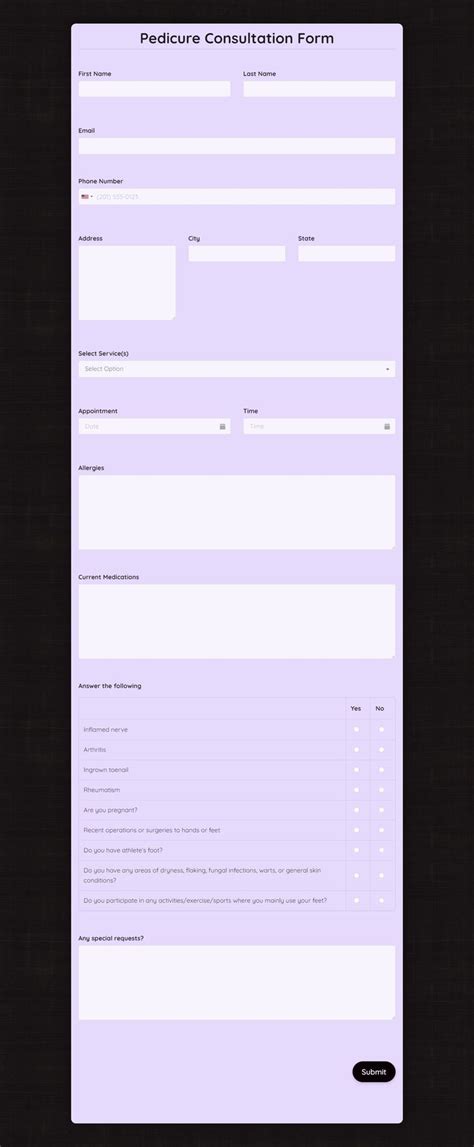 Pedicure Consultation Form Template Ingrown Toe Nail Beauty Business