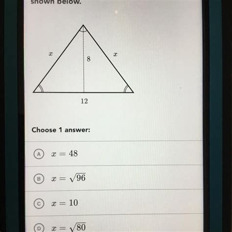 find the value of x in the isosceles triangle shown below