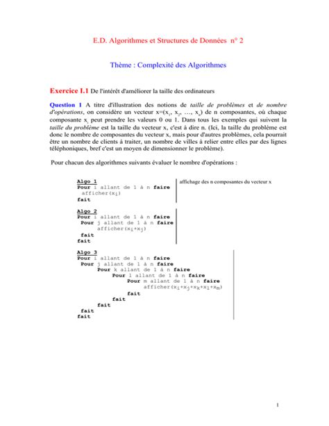 E D Algorithmes Et Structures De Donn Es N Th Me Complexit