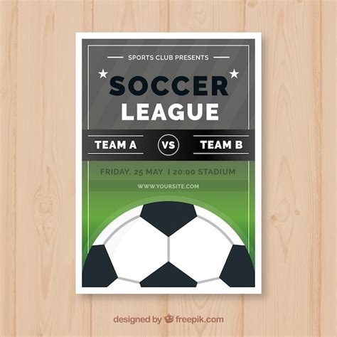 Folleto de liga de fútbol con balón en estilo plano Vector Gratis