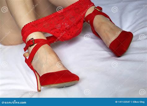 Naked Woman Lies On The Bed With Red Panties Down Stock Image Image Of Girl Model 141123547